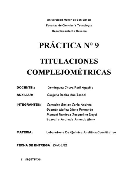 Practica N°9 Lab Química Analitica Pdf Ligando Compuestos Químicos