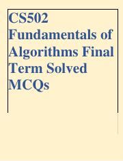 Fundamentals Of Algorithms Final Term Solved MCQs Course Hero