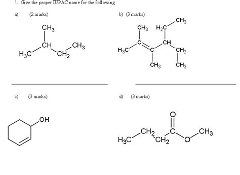 Solved 1. Give the proper IUPAC name for the following a) (2 | Chegg.com