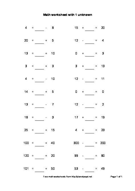 Subtraction And Missing Addend Worksheet Planetpsyd