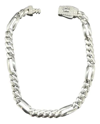 Pulso O Pulsera Monaco Figaro En Oro Blanco 10k 18cmx5mm 18 Cm Plateado