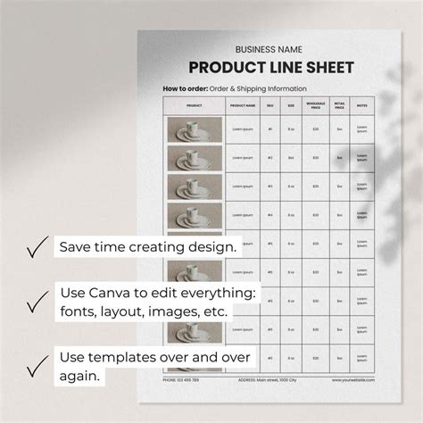 Line Sheet Canva Template Wholesale Price List Template Editable