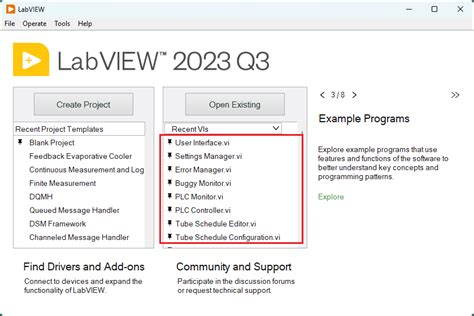 Include Files Pinned In Labview Start Dialog In Front Panel And Block