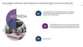 Agenda Using Agile Software Development Methodology To Save Money IT Presentation Graphics