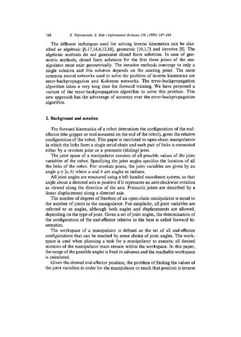 pdf inverse kinematics in robotics using neural networks · inverse