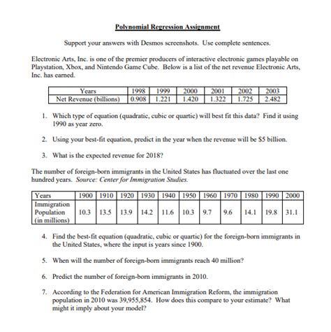 Solved Polynomial Regression Assignment Support Your Answers Chegg
