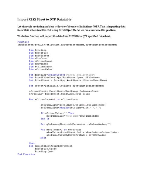 Import Xlsx Sheet To Qtp Datatable Pdf