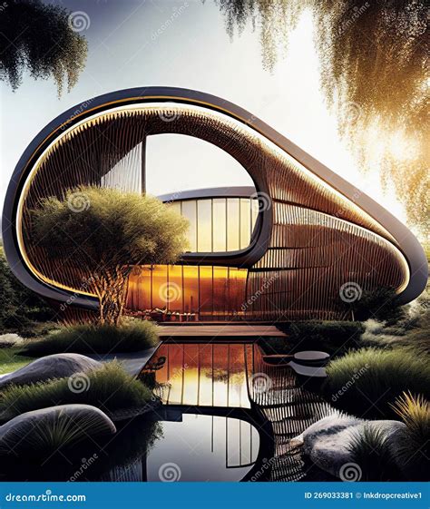 Contemporary Architect Designed Modern House Flowing Curved Structure Stock Illustration