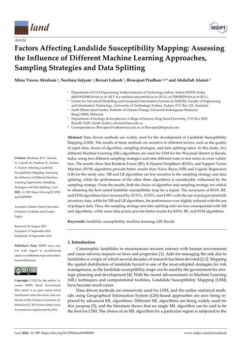 PDF Factors Affecting Landslide Susceptibility Mapping Assessing The Influence Of Different