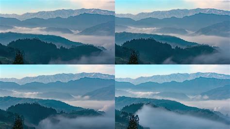 秀丽壮美雪山下云雾飘荡层层叠叠山峦起伏3840x2160高清视频素材下载编号6985311实拍视频vj师网