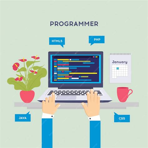 Premium Vector Workplace Of Programmer Or Coder Vector Illustration Programmer Coding A New