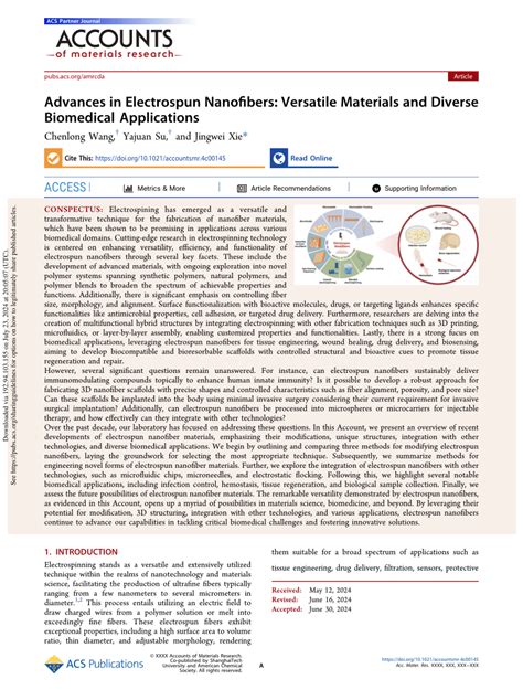 Pdf Advances In Electrospun Nanofibers Versatile Materials And Diverse Biomedical Applications
