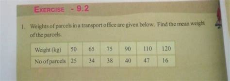 Exercise 921 Weights Of Parcels In A Transport Office Are Given Belo