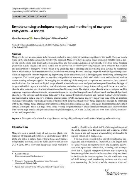 Pdf Remote Sensing Techniques Mapping And Monitoring Of Mangrove Ecosystem—a Review