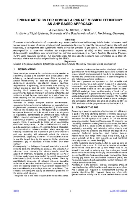 Pdf Finding Metrics For Combat Aircraft Mission Efficiency An Ahp Based Approach