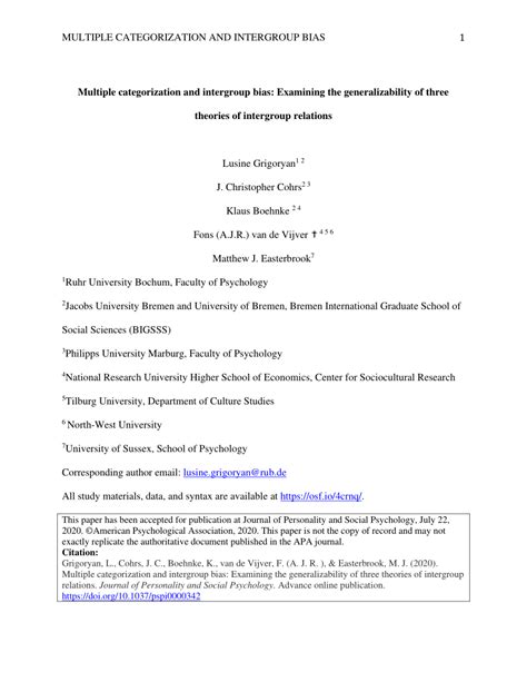 Pdf Multiple Categorization And Intergroup Bias Examining The
