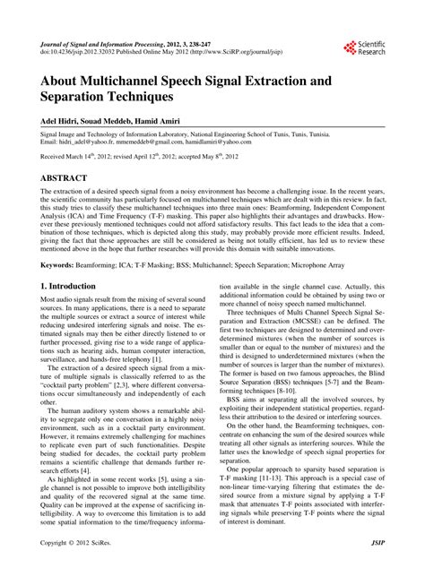 Pdf About Multichannel Speech Signal Extraction And Separation Techniques