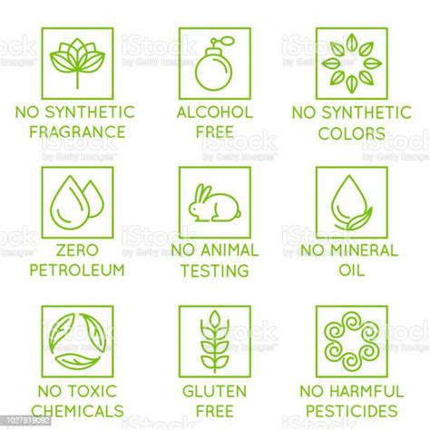 벡터는 디자인 요소 로고 디자인 서식 파일 아이콘 및 자연 및 유기 화장품 유행 선형 스타일아니 합성 향수 및 색상에 대 한
