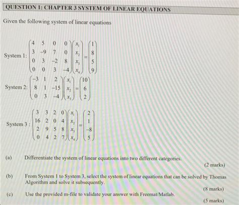 Solved QUESTION CHAPTER SYSTEM OF LINEAR EQUATIONS Chegg