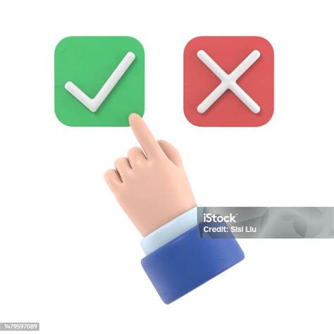 만화 제스처 아이콘 모형클릭 확인 검은 선 아이콘입니다 기호 표시 선택은 긍정적입니다 테스트 템플릿 또는 투표 흰색 배경에 3d 렌더링 3차원 형태에 대한 스톡 사진 및