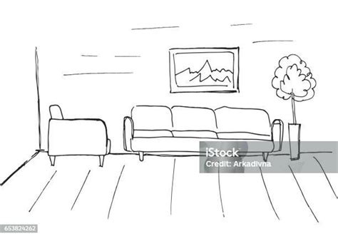 인테리어의 선형 밑그림입니다 룸 계획입니다 벡터 일러스트입니다 3차원 형태에 대한 스톡 벡터 아트 및 기타 이미지 3차원 형태 가구 가정 생활 Istock