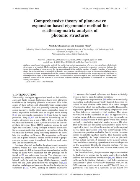 Pdf Comprehensive Theory Of Plane Wave Expansion Based Eigenmode