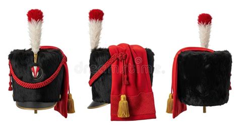 Historic Military Colpack Fur Hat With Feather And Tassels From Three