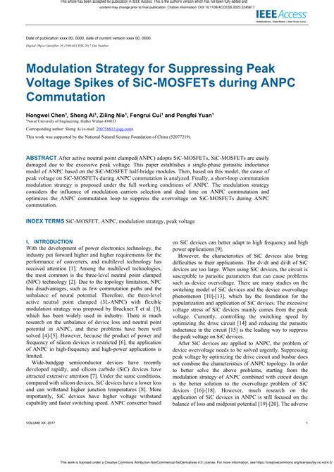 PDF Modulation Strategy For Suppressing Peak Voltage Spikes Of SiC MOSFETs During ANPC Commutation