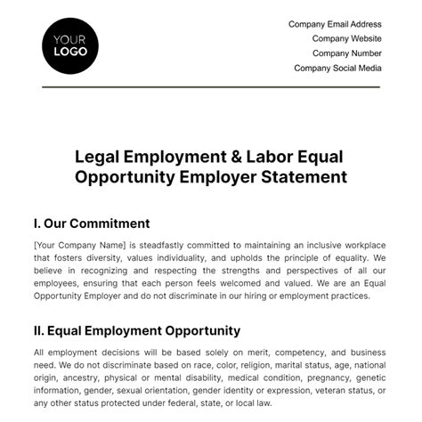 Free Legal Employment Labor Equal Opportunity Employer Statement