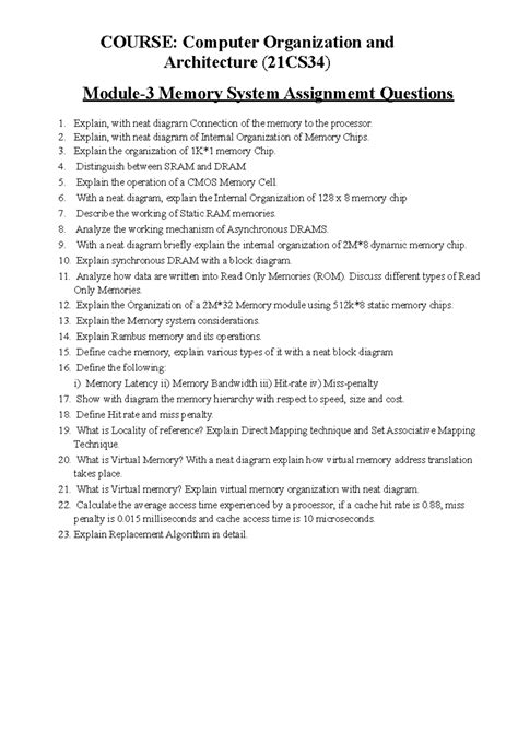 Coa Module 3 Assignment Qp Course Computer Organization And