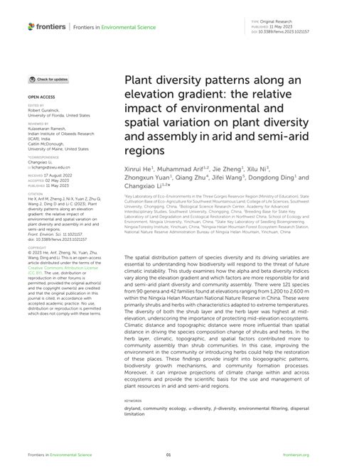Pdf Plant Diversity Patterns Along An Elevation Gradient The Relative Impact Of Environmental