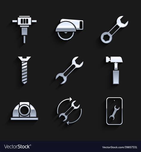 Set Wrench Spanner And Arrows As Workflow Mobile Vector Image