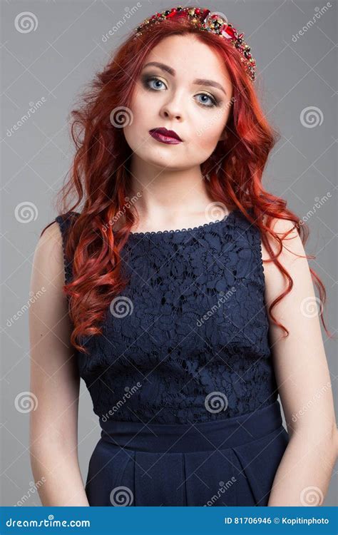 Red Haired Model Posing In Evening Dress And In Diadem Stock Photo Image Of Luxury Lady
