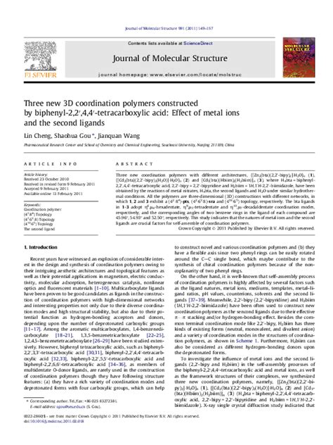 Pdf Three New 3d Coordination Polymers Constructed By Biphenyl 2 2′ 4
