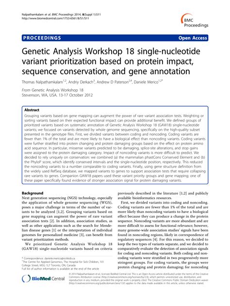 Pdf Genetic Analysis Workshop 18 Single Nucleotide Variant Prioritization Based On Protein