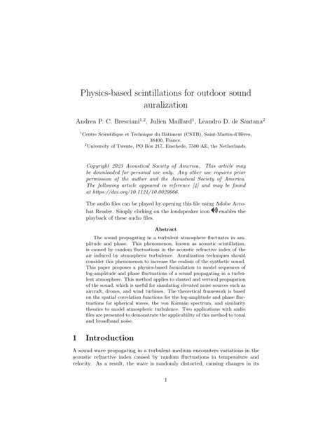 Pdf Physics Based Scintillations For Outdoor Sound Auralization