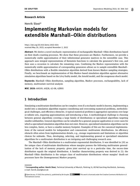Pdf Implementing Markovian Models For Extendible Marshallolkin