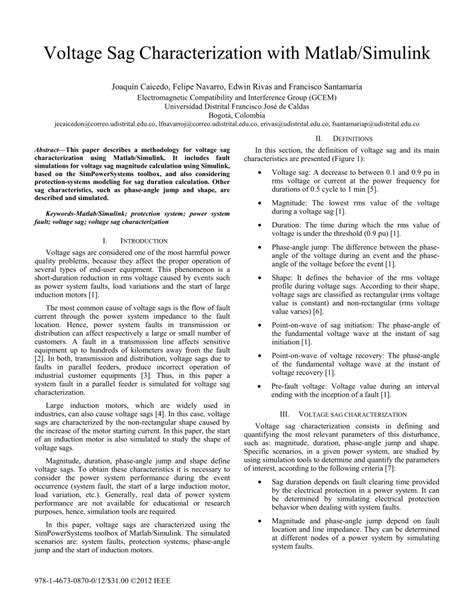 Pdf Voltage Sag Characterization With Matlabsimulink