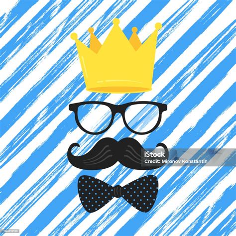 행복 한 아버지 날 빈티지 레트로 구성 평면 스타일 디자인 벡터 일러스트 레이 션 흰색 배경에 고립 골든 크라운 안경 브러시