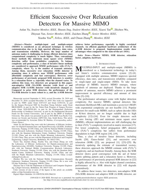 Pdf Efficient Successive Over Relaxation Detectors For Massive Mimo
