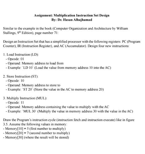 Solved Assignment Multiplication Instruction Set Design By