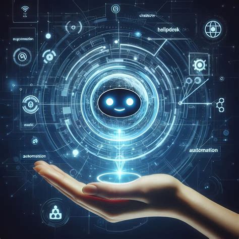 Futuristic Ai Chatbot Interface In Hand Symbolizing Automation And Helpdesk Services Stock