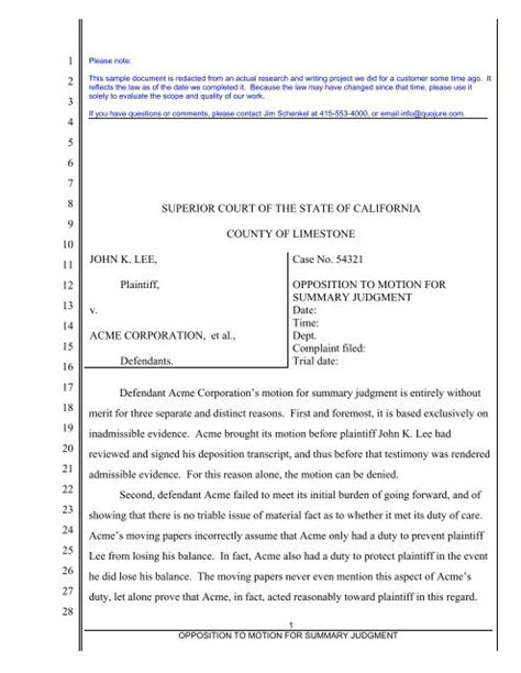 Motion For Summary Judgment Template - prntbl.concejomunicipaldechinu ...