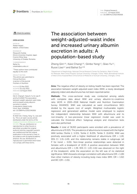 Pdf The Association Between Weight Adjusted Waist Index And Increased