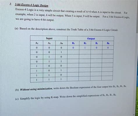Solved 3 Bit Excess 4 Logic Design Excess 4 Logic Is A Very Chegg Com
