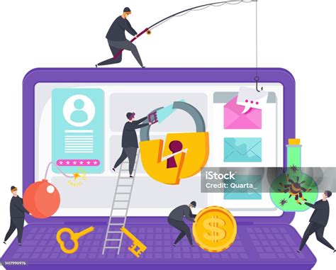 Hackers Hack Into A Laptop Cyberattack And Computer Scams Stock Illustration Download Image