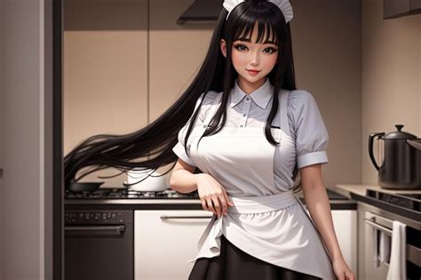 Premium Ai Image Beautiful Maid In Apron Illustration Generative Ai