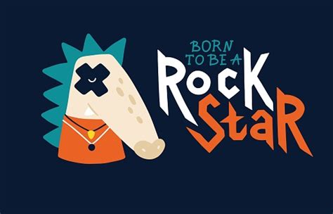 록 스타가 되기 위해 태어났다 악어가있는 엽서 벡터 만화 캐릭터 재미있는 낙서 스타일의 어린이를위한 어두운 배경에 대한 삽화 아기 옷 티셔츠에 인쇄하는 데 이상적입니다