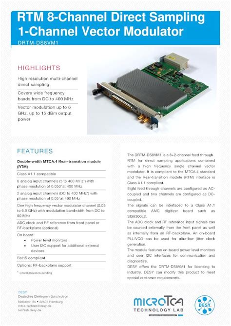 PDF RTM Channel Direct Sampling Channel Vector Modulator MTCA Rear Transition Module