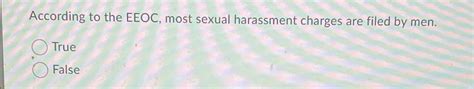 Solved According to the EEOC, most sexual harassment charges | Chegg.com